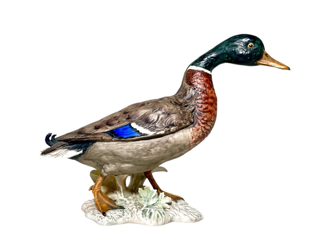 Vintage Goebel Mallard Statue - Large German Wild Duck Bisque Porcelain ...