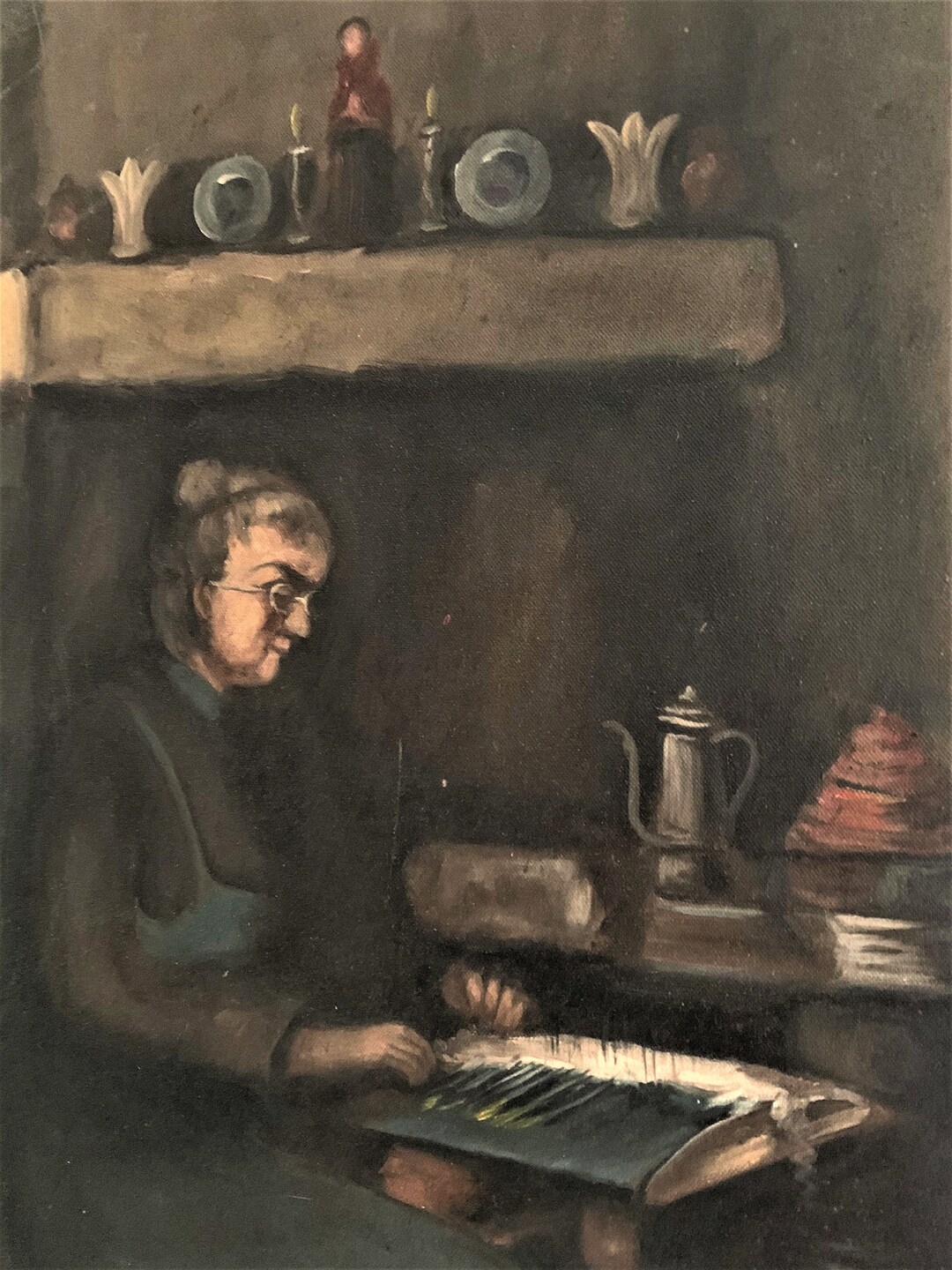 Vintage Lacemaker Oil Painting Large Belgian Interior Scene Oil on ...