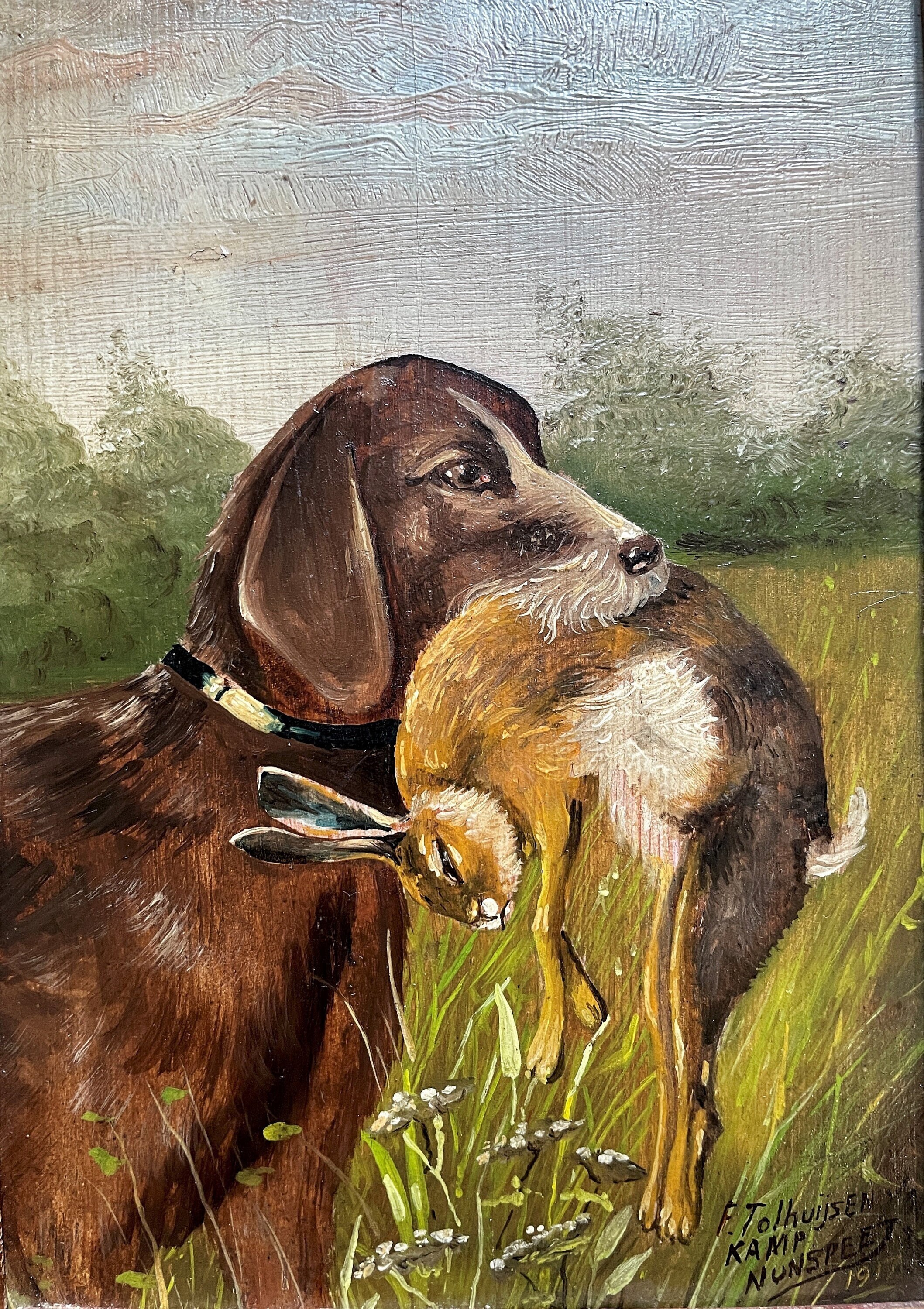 PAIR of Hunting Dogs Oil Paintings - Authentic Dutch F. Tolhuijsen Oil ...