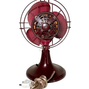 Mid Century Calor Electric Fan - Vintage French Burgundy Metal Bakelite ...