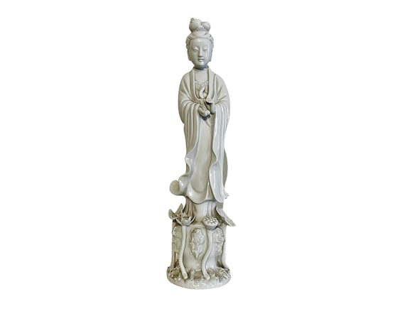Guanyin on Lotus Flower Sculpture Vintage Blanc De Chine - Etsy