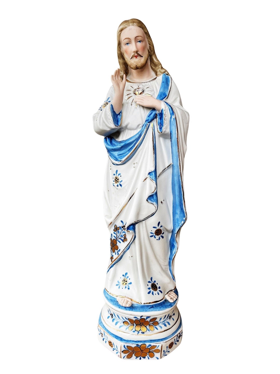 Antique Sacred Heart of Jesus Bisque Porcelain Statue - 12.2" French ...