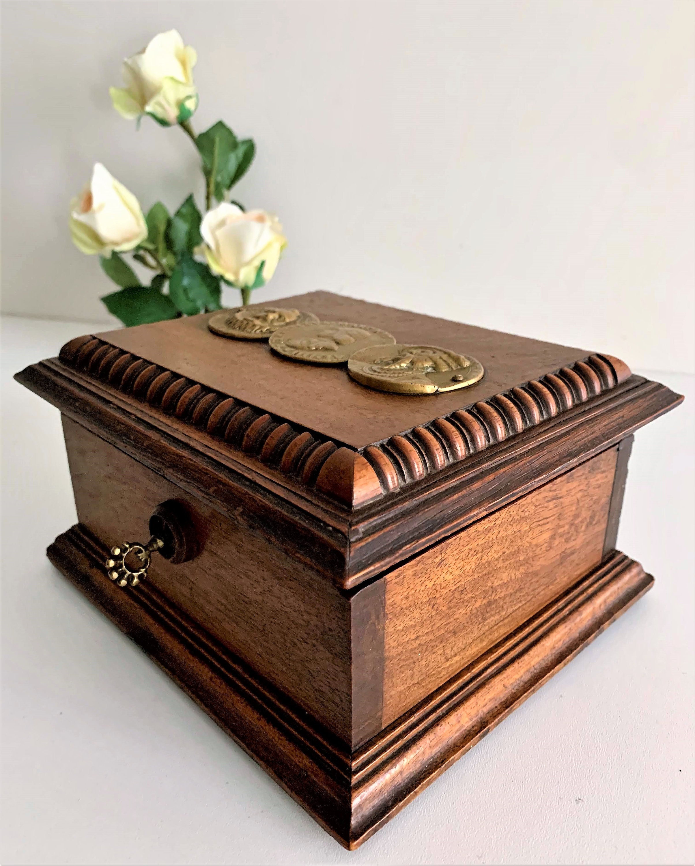 Antique French Hand Carved Wood Coin Box Rare Figural Brass | Etsy