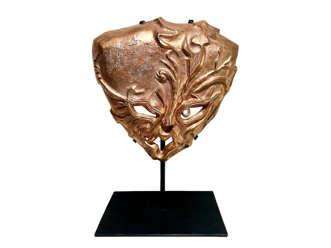 Vintage Mask Bronze Sculpture - Large Floral Mask Bronze on Black Metal ...