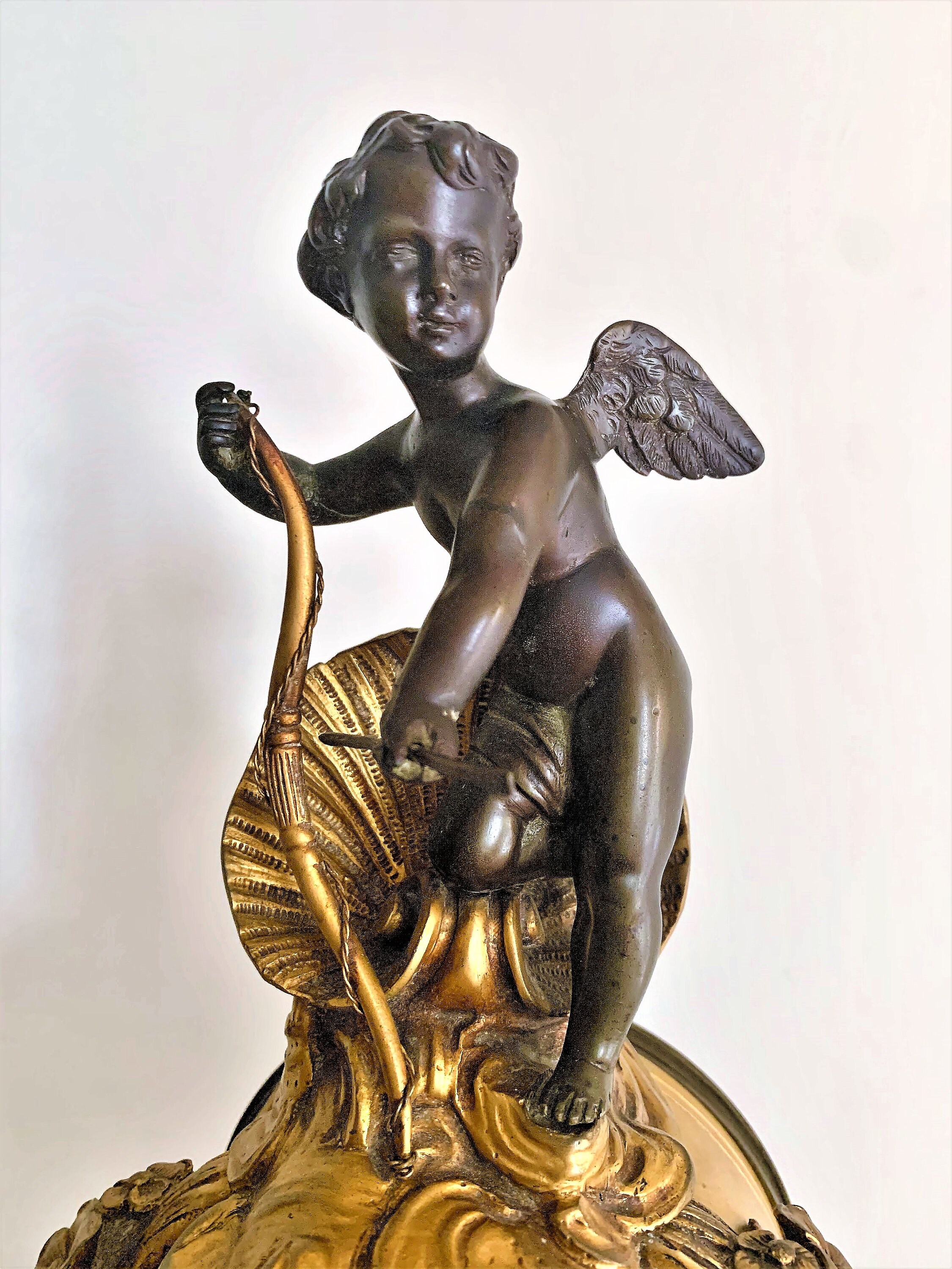 French Cupid and Bull Mantle Clock - Antique Gilt & Patinated Bronze ...