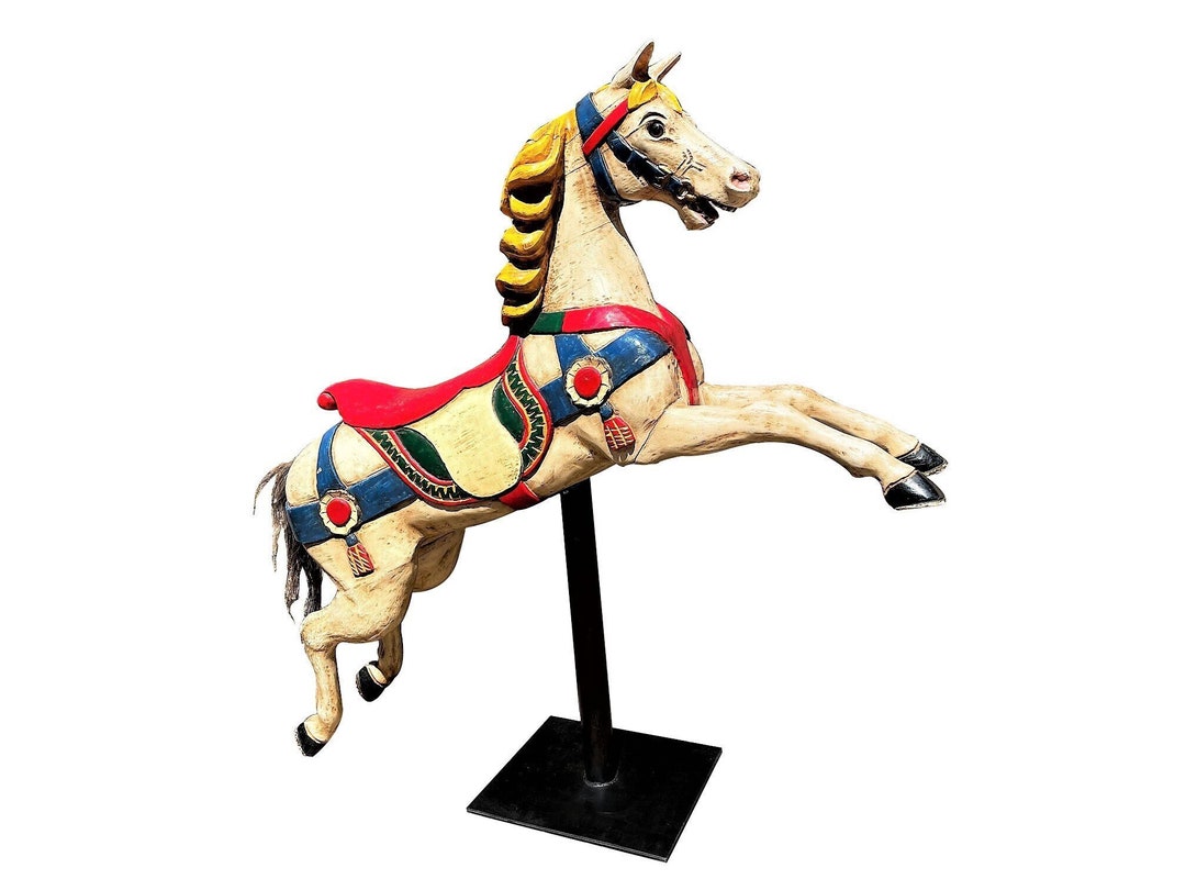 UNAVAILABLE. Vintage Prancer Carousel Horse Sculpture - 53" Hand Carved ...