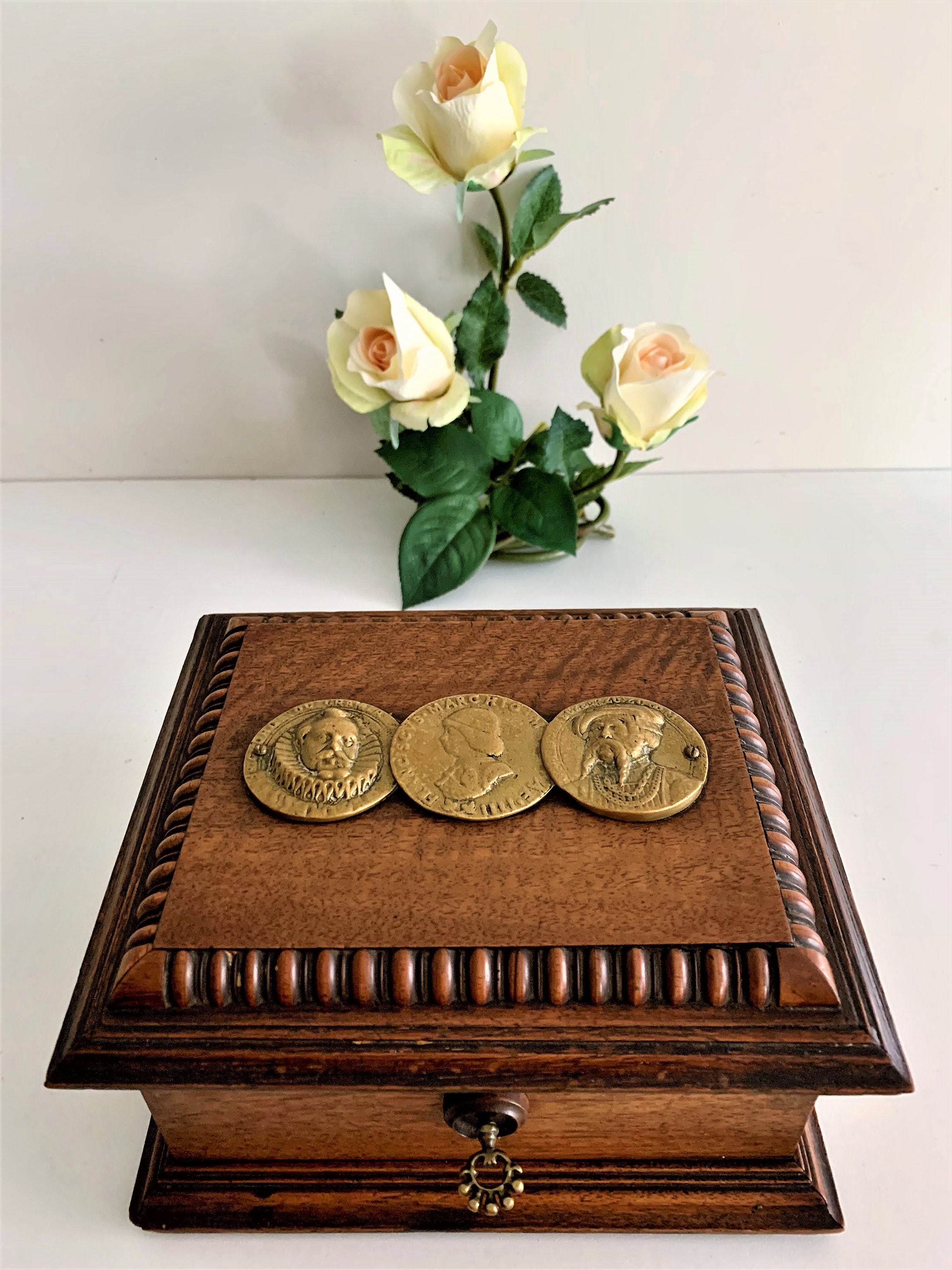 Antique French Hand Carved Wood Coin Box Rare Figural Brass | Etsy