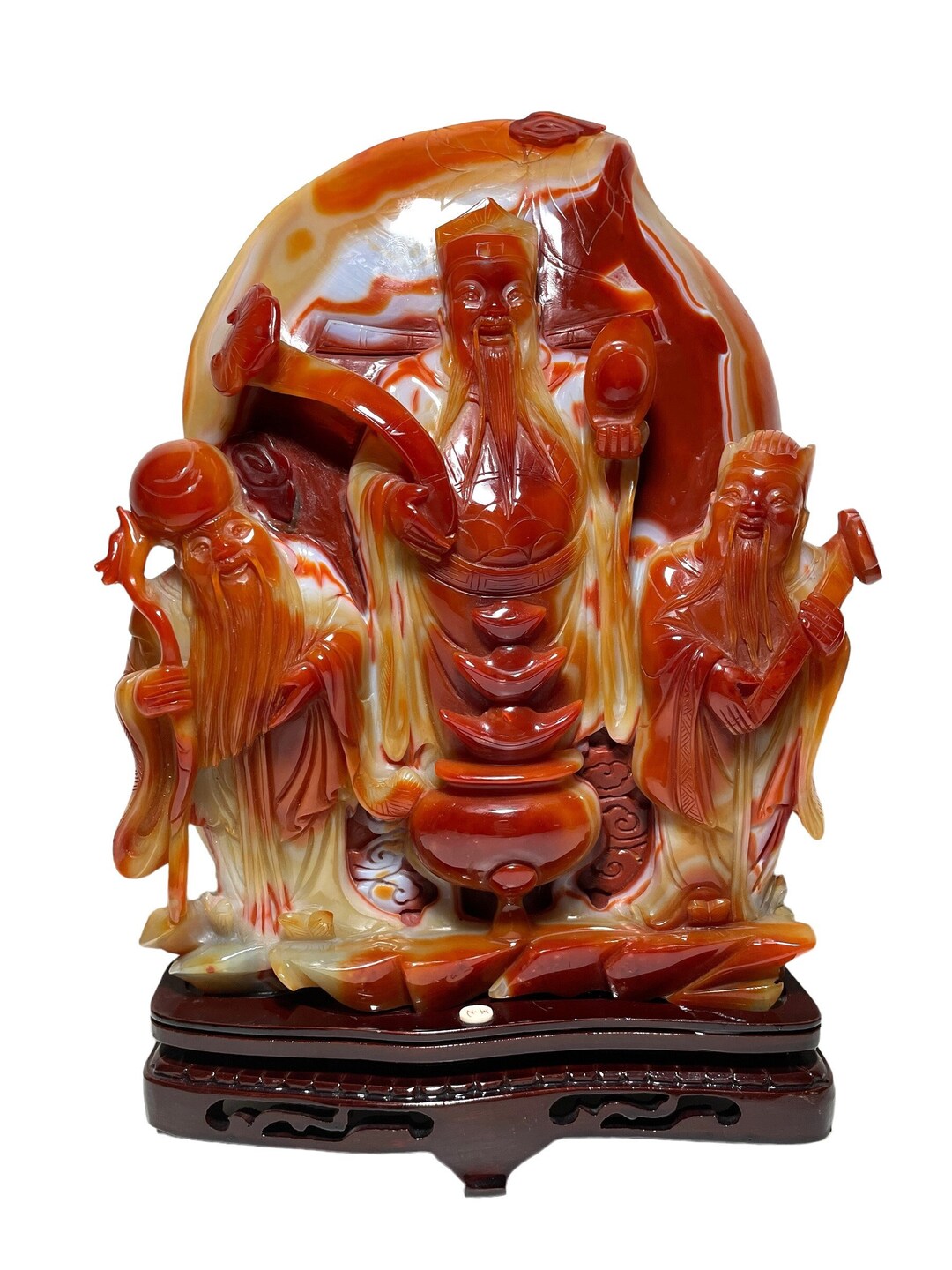 Vintage Three Wiseman Sculpture - Chinese Immortals Carved Agate Stone ...
