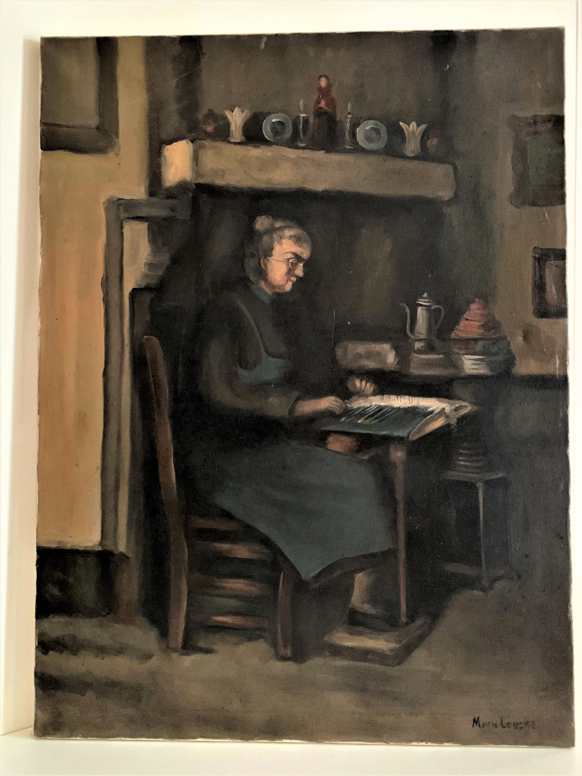 Vintage Lacemaker Oil Painting Large Belgian Interior Scene | Etsy