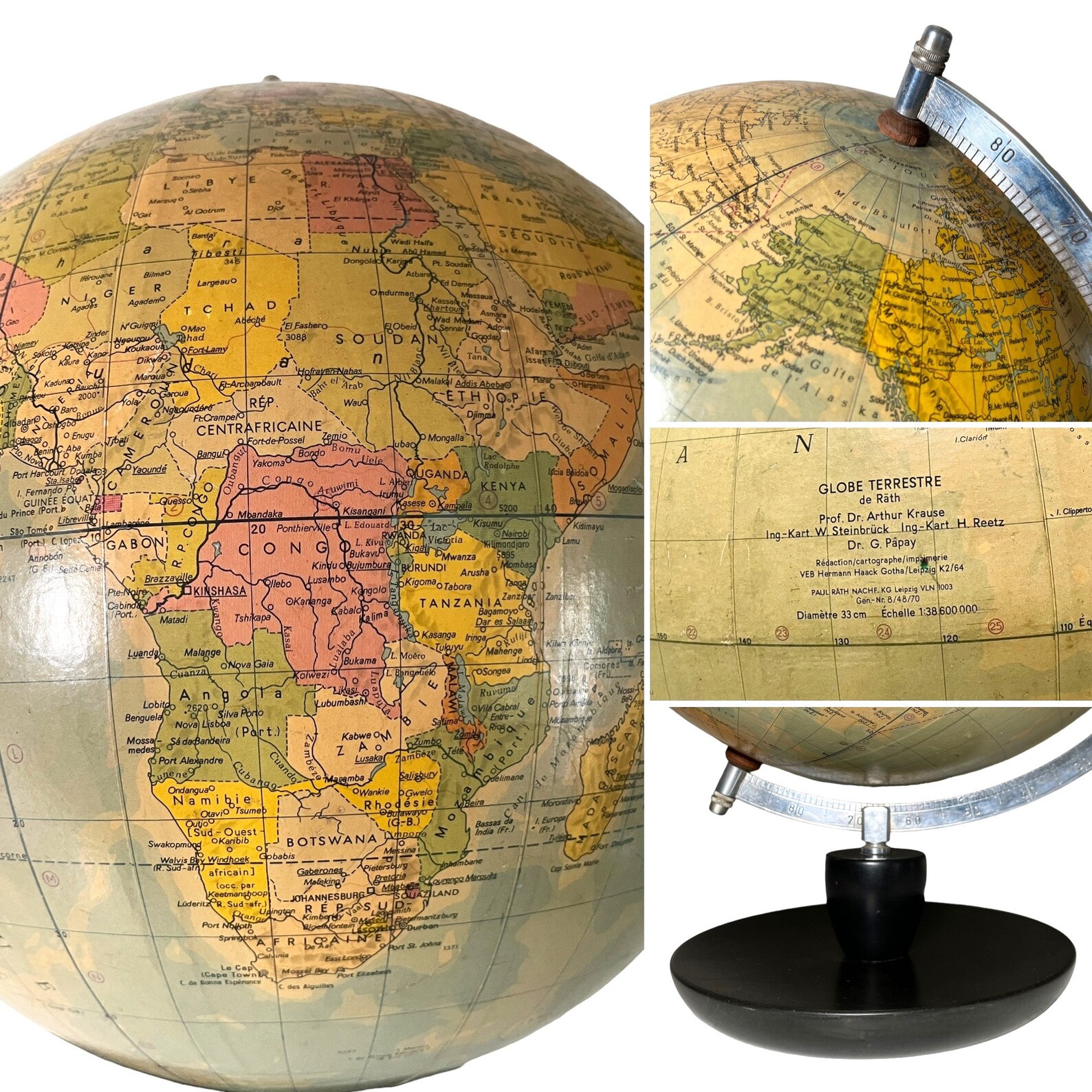Mid Century Räth Terrestrial Globe 13 German VEB Hermann Haack Earth ...