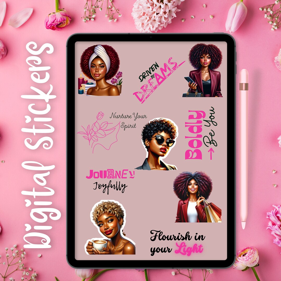 Digital and Printable Stickers, Diverse Black Women Stickers, Digital ...