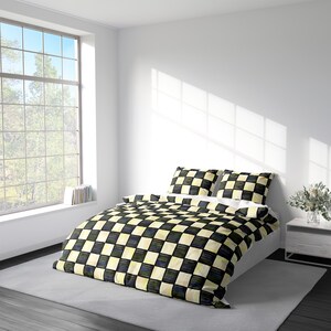 Black Checkered Duvet Cover Set Uniquely Painted Retro Farmhouse Rustic ...