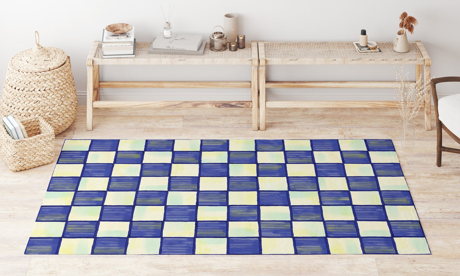 Retro Checkered Rugs Royal Blue Living Room Bedroom Rug. Retro 70's ...