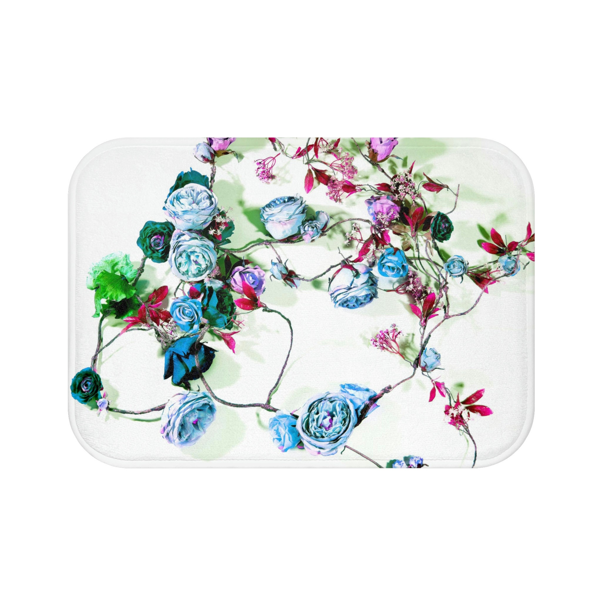 Blue Floral Bath Mat Bold Boho Flower Wildflower Non-slip Memory Foam ...