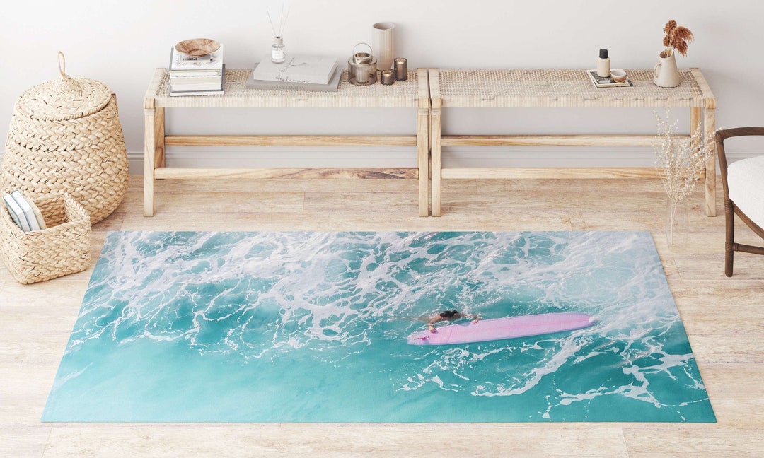 Surfing Beach Rugs Hawaii Beach House Living Room Bedroom Rugs. Aqua ...
