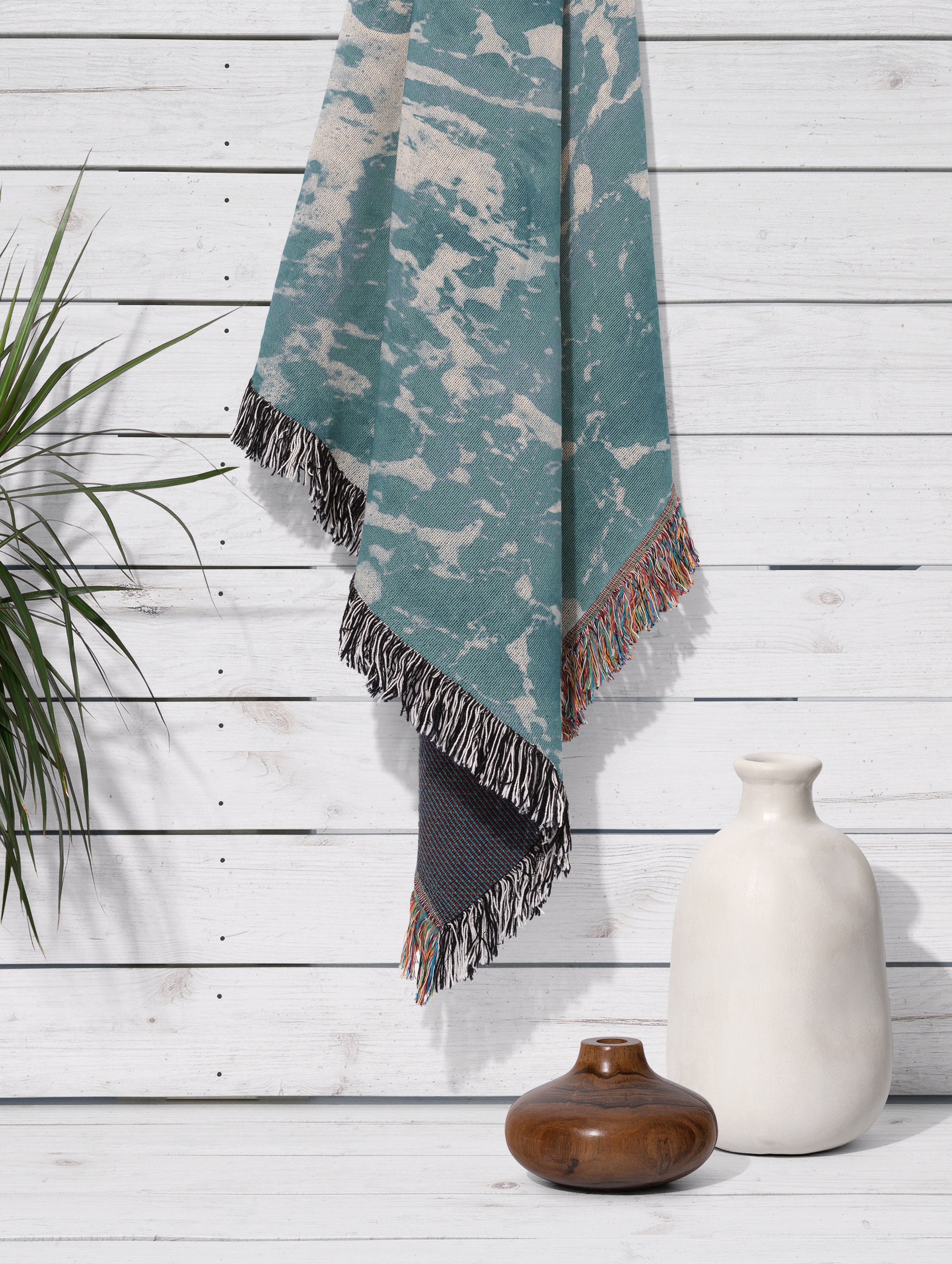 Coastal Woven Blanket Beach Water Texture 100% Cotton With Fringe ...