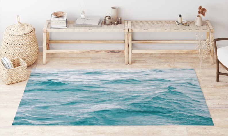 Coastal Rug Water Texture Rugs for Living Room Housewarming Gift for ...