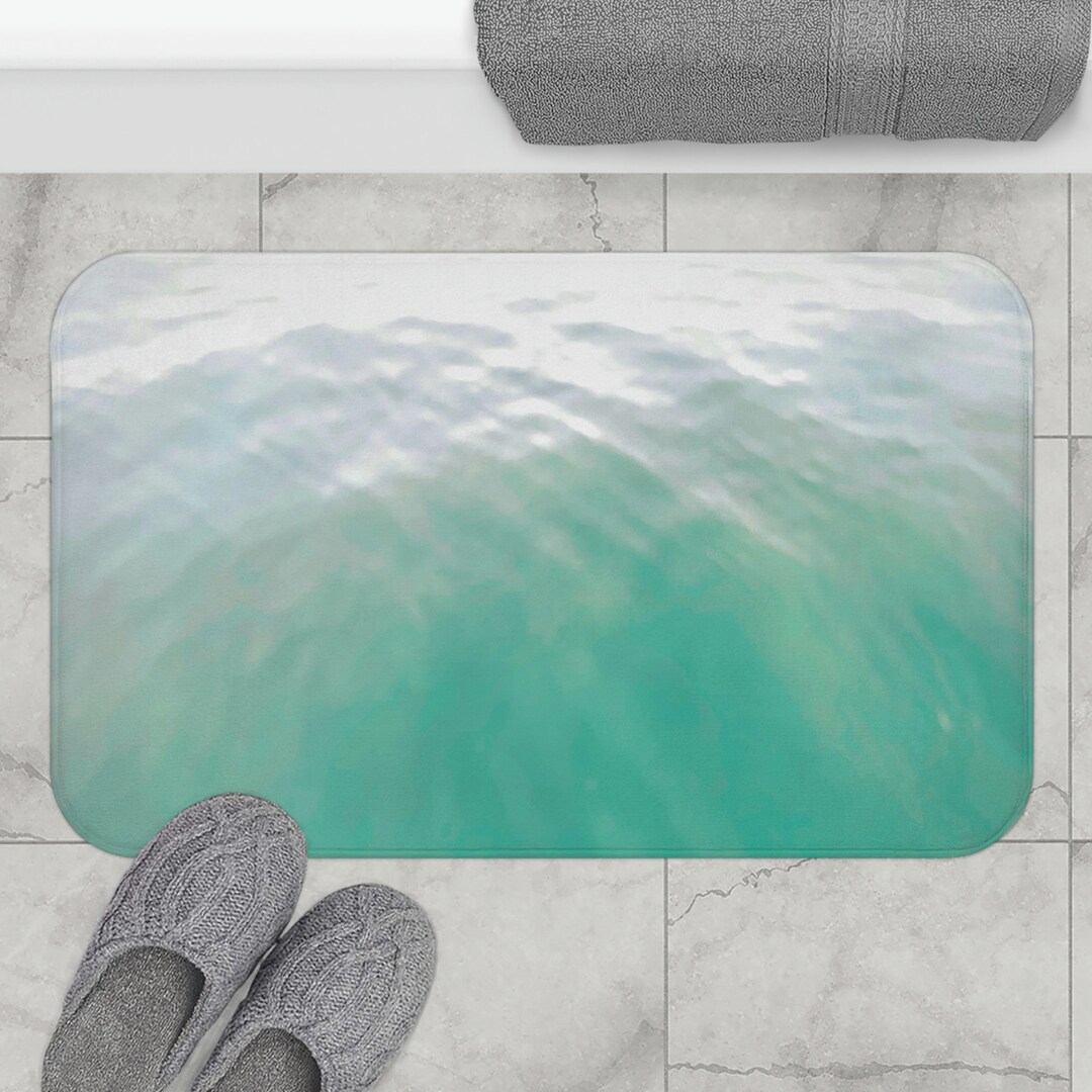 Beach Bath Mat Gradient Ocean Non-slip Memory Foam Calm Water Coastal ...