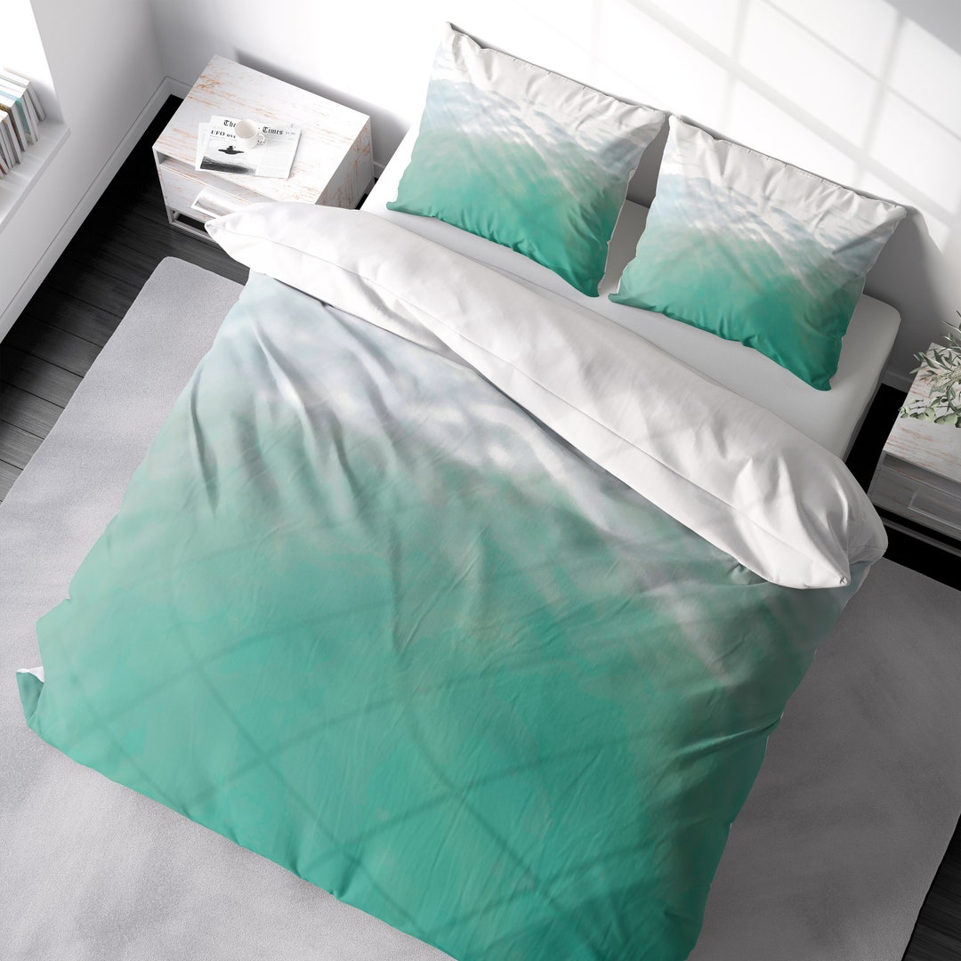 Green Water Duvet Cover Set Gradient Mint Green Beach Peaceful Ocean ...