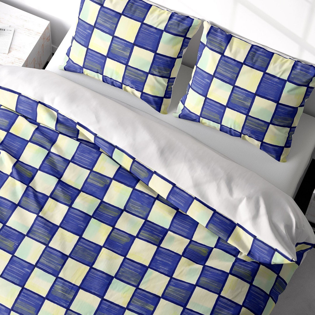 Royal Blue Checkered Duvet Cover King Queen Double Twin Retro ...