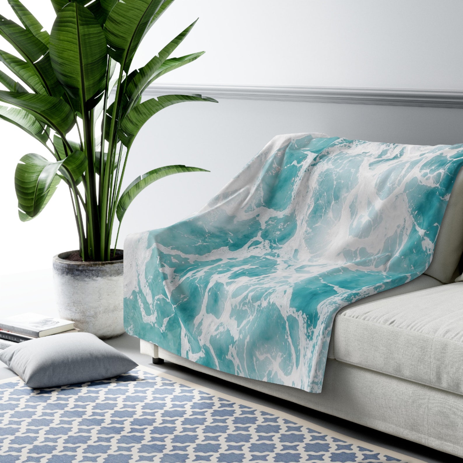 Coastal Blanket Ocean Water Texture Sherpa Fleece Blanket Aqua Beach ...