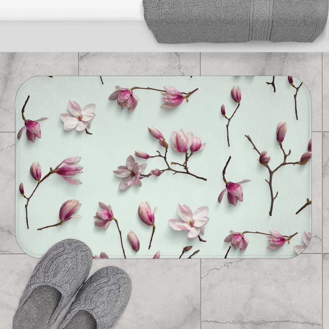 Pink Floral Bath Mat Chinoiserie Blossom Branches Non-slip Memory Foam ...
