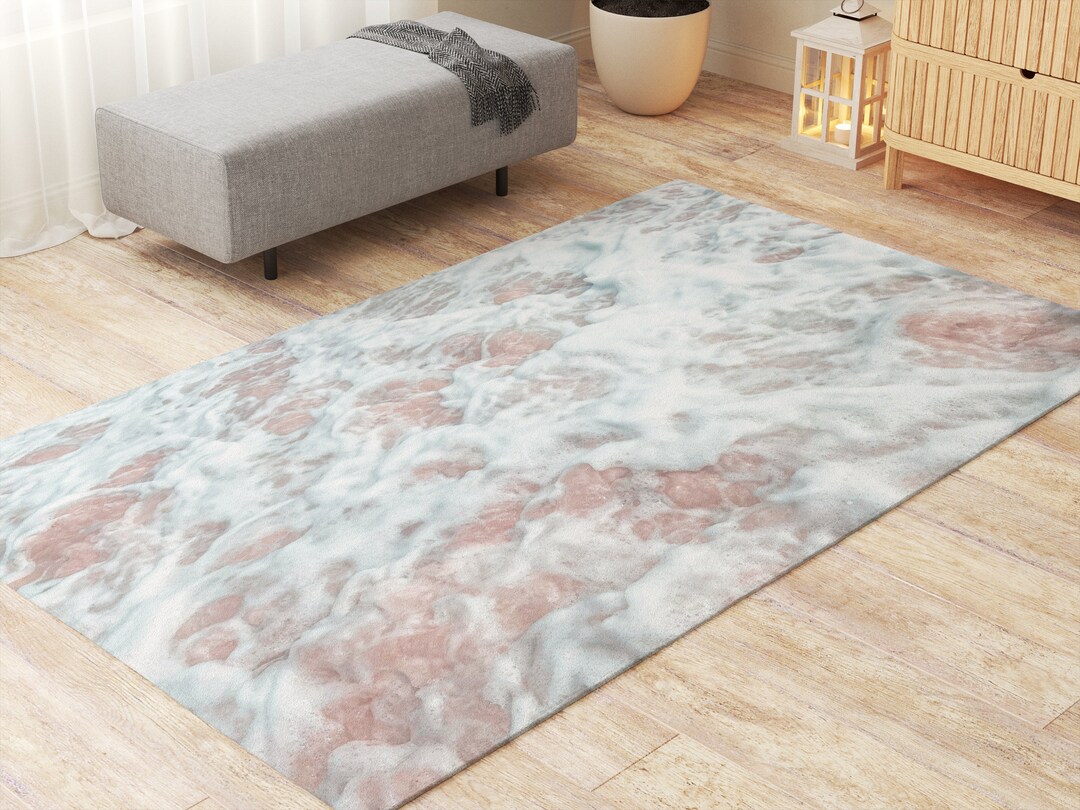 Coastal Pink Beach Rugs Housewarming Gift for Surfer Pastel Beach Sea ...