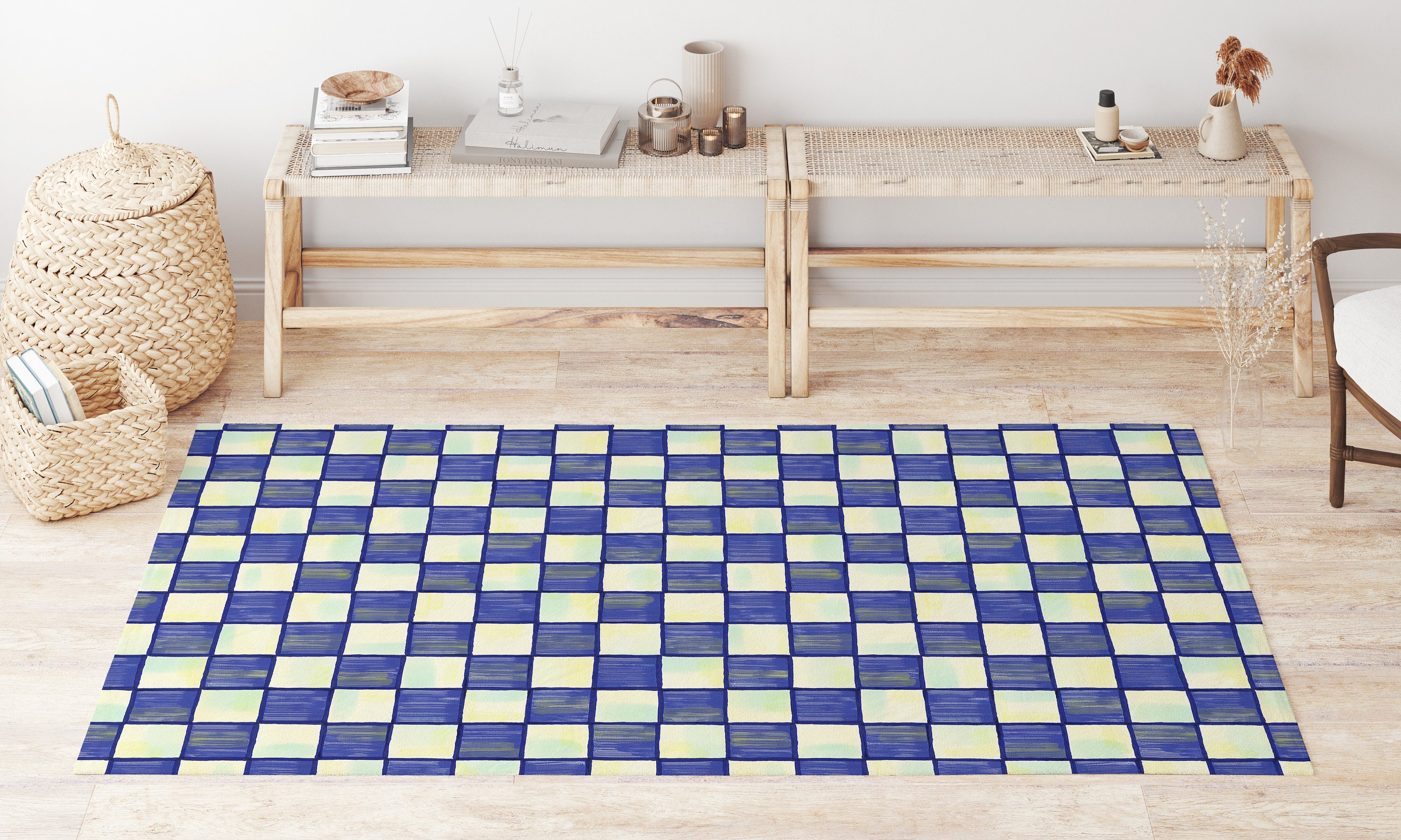 Retro Checkered Rugs Royal Blue Living Room Bedroom Rug. Retro 70's ...