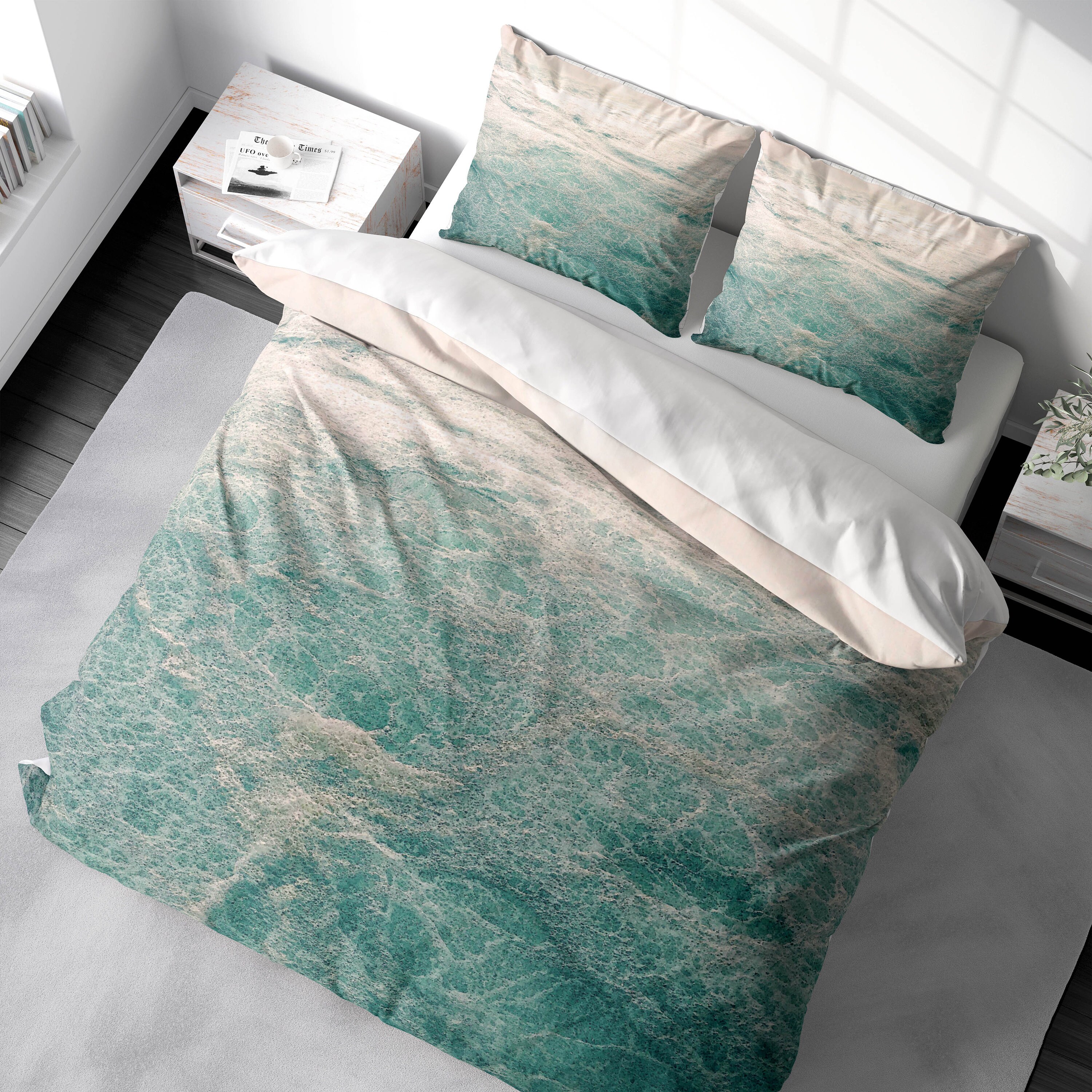 Ocean Beach Duvet Cover Set Ocean | Sea Foam | Coastal Bedding. Luxury ...