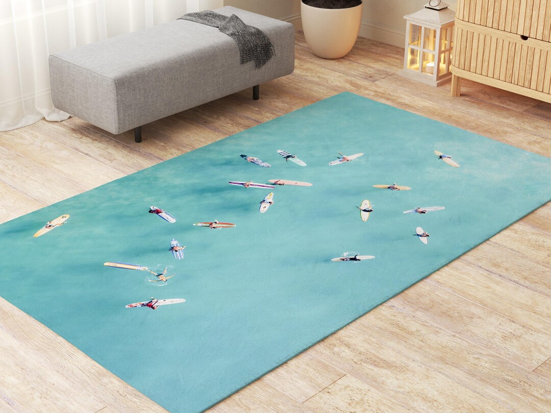 Surfing Beach Rugs Hawaii Beach House Living Room Bedroom Rugs. Aqua ...