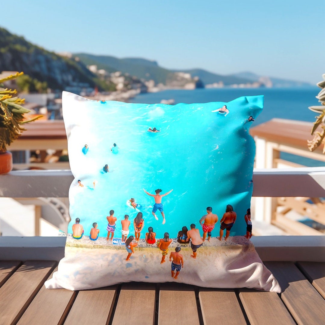Diving Beach House Throw Pillow Gift for Surfer Aqua Ocean Indoor ...