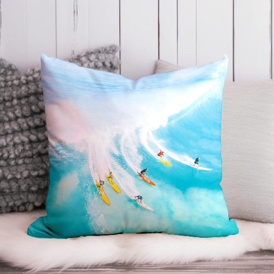 Surfing Hawaii Beach House Throw Pillow Gift for Surfer Aqua Ocean ...
