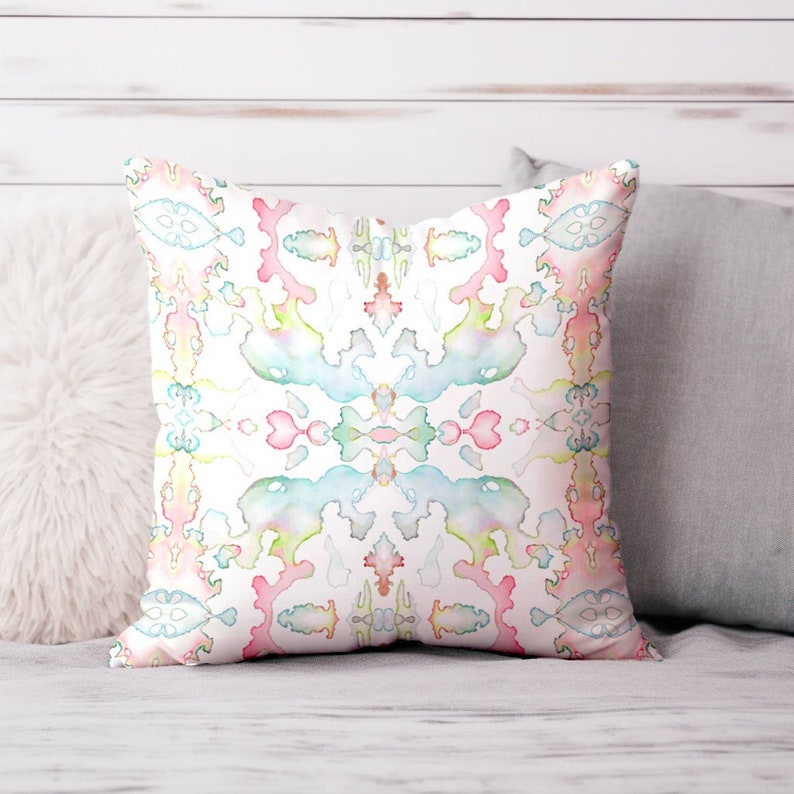 Pastel Accent Pillow Light Symmetrical Abstract Watercolor Decorative ...