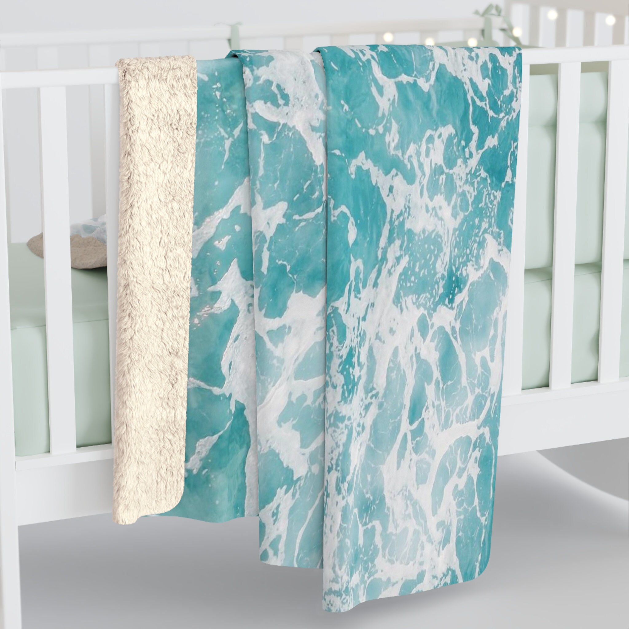 Coastal Blanket Ocean Water Texture Sherpa Fleece Blanket Aqua - Etsy