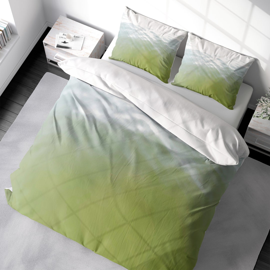 Coastal Duvet Cover Set Beach Gradient Lime Green Peaceful Ocean | Calm ...