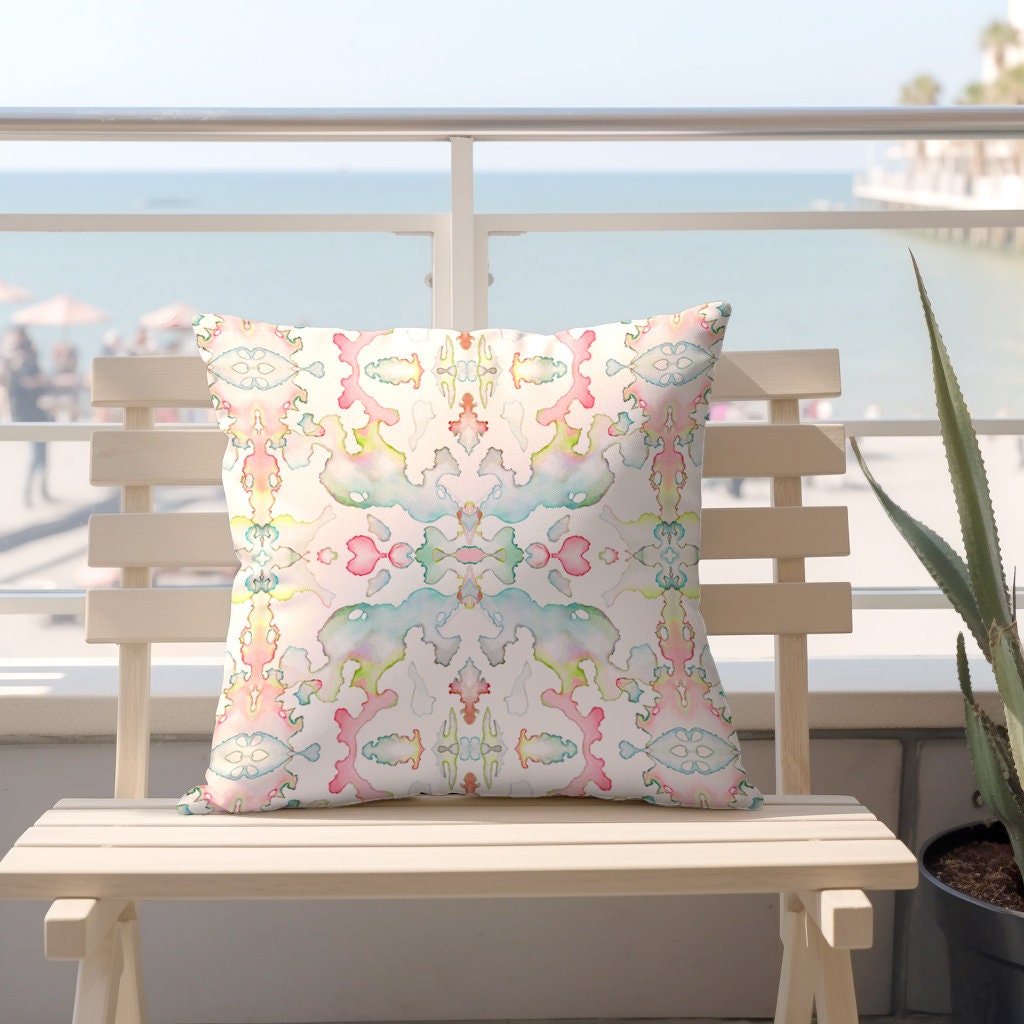 Pastel Accent Pillow Light Symmetrical Abstract Watercolor Decorative ...