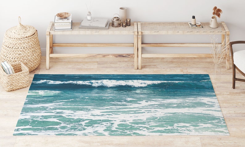 Aqua Blue Beach Rugs Ocean Living Room Bedroom Rug. Ocean Wave ...