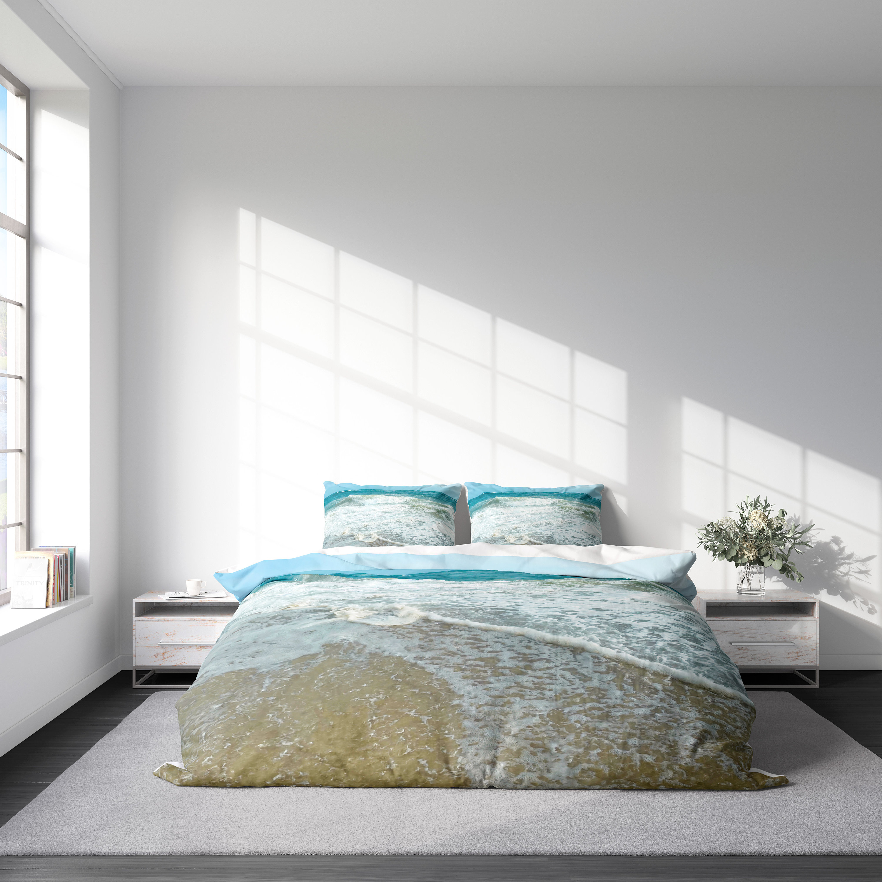 Coastal Beach Duvet Cover Set, Ocean Landscape Seascape Bedding, Ocean ...
