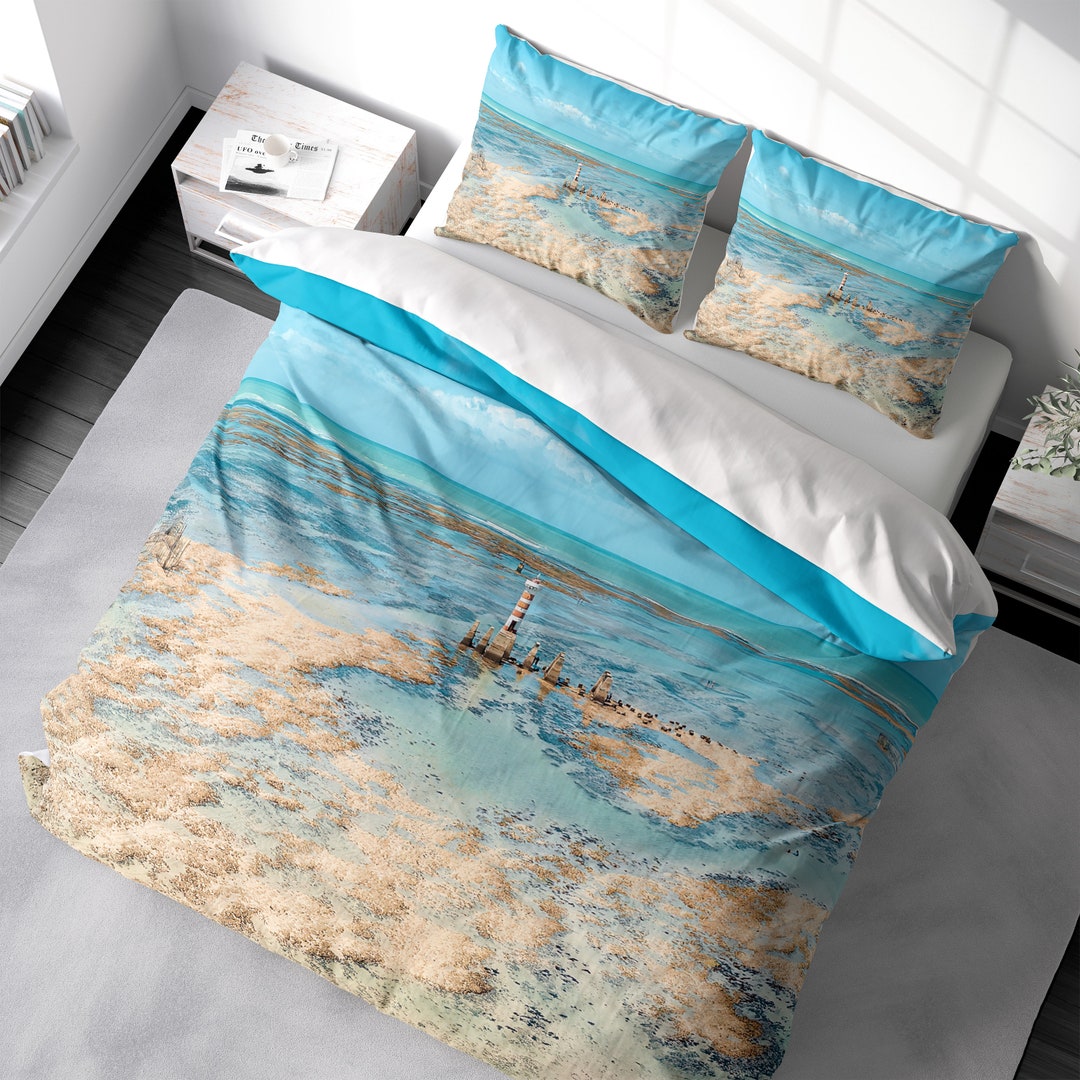 Coastal Beach Duvet Cover Set, Ocean Landscape Seascape Bedding, Ocean ...