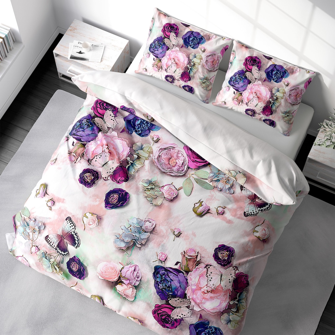 Pink Floral Duvet Cover Set Bold Flowers Bedding Luxury Duvet Cover ...