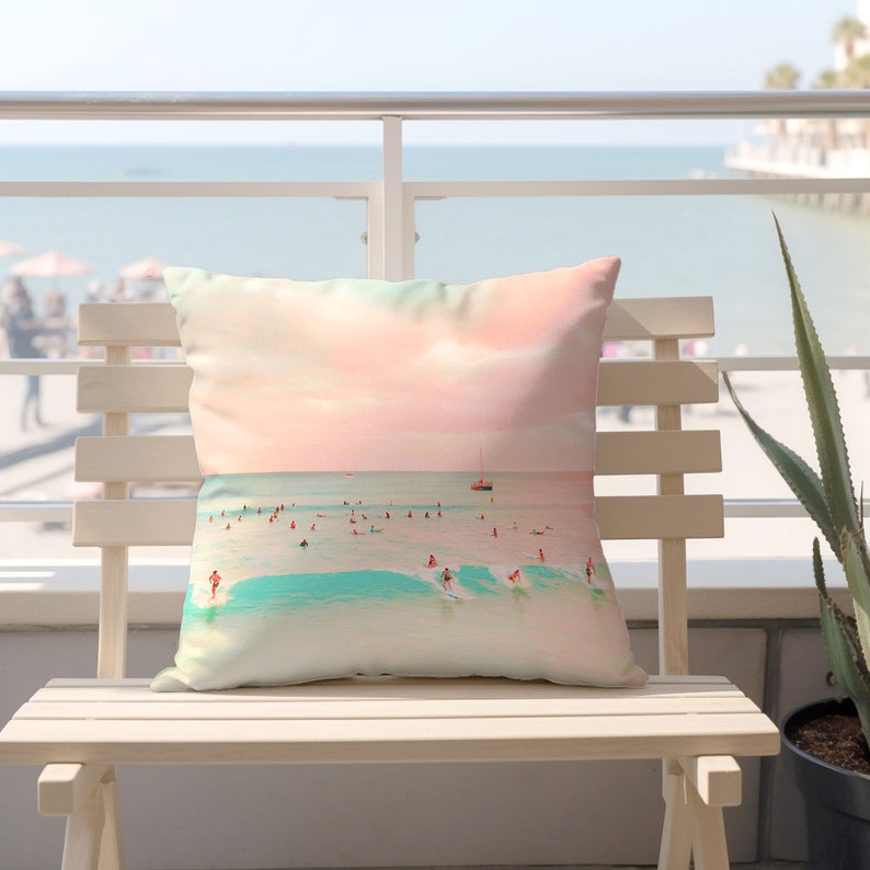 Pink Sunset Surfing Hawaii Beach House Throw Pillow Gift for Surfer ...