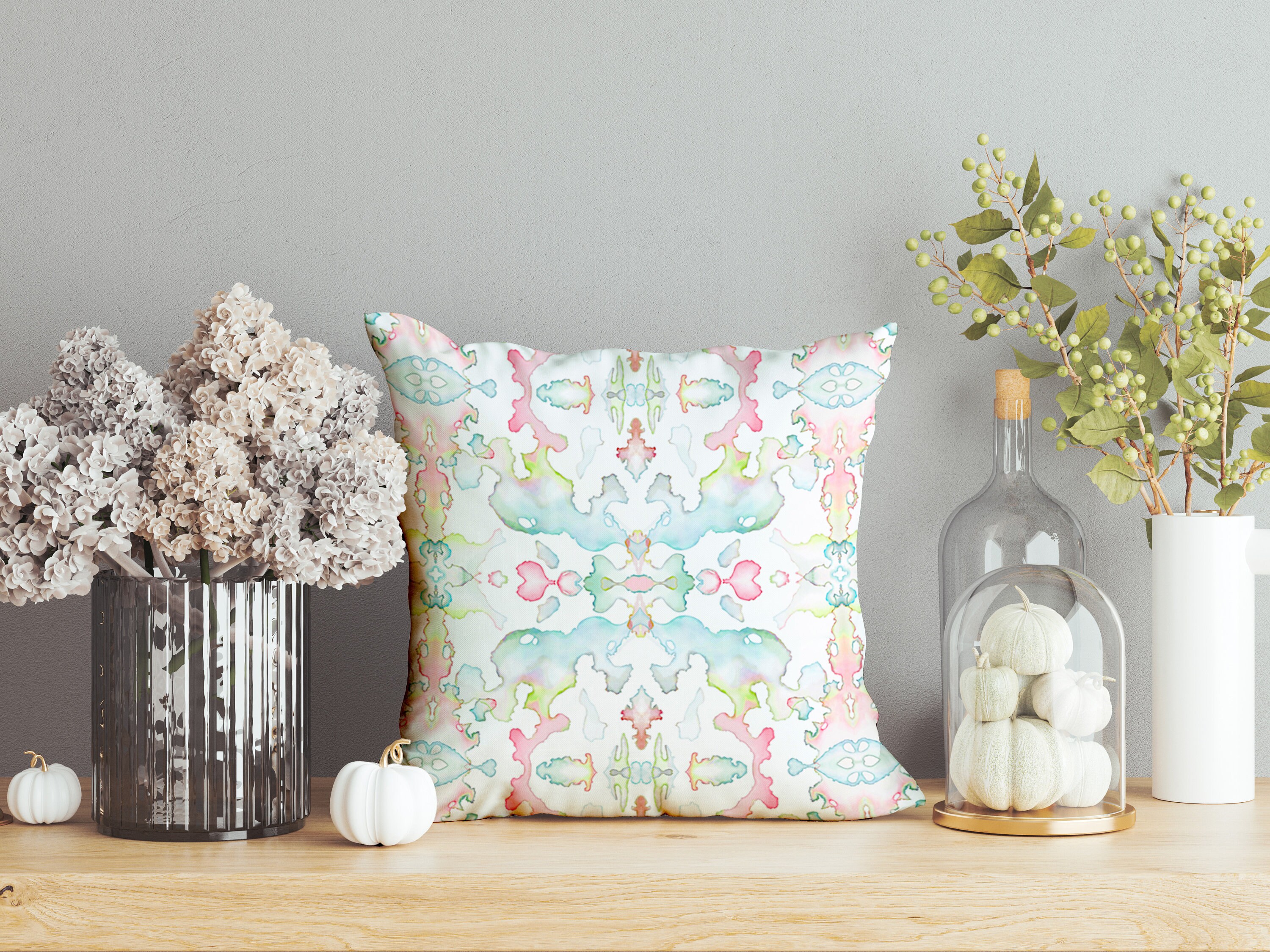 Pastel Accent Pillow Light Symmetrical Abstract Watercolor Decorative ...