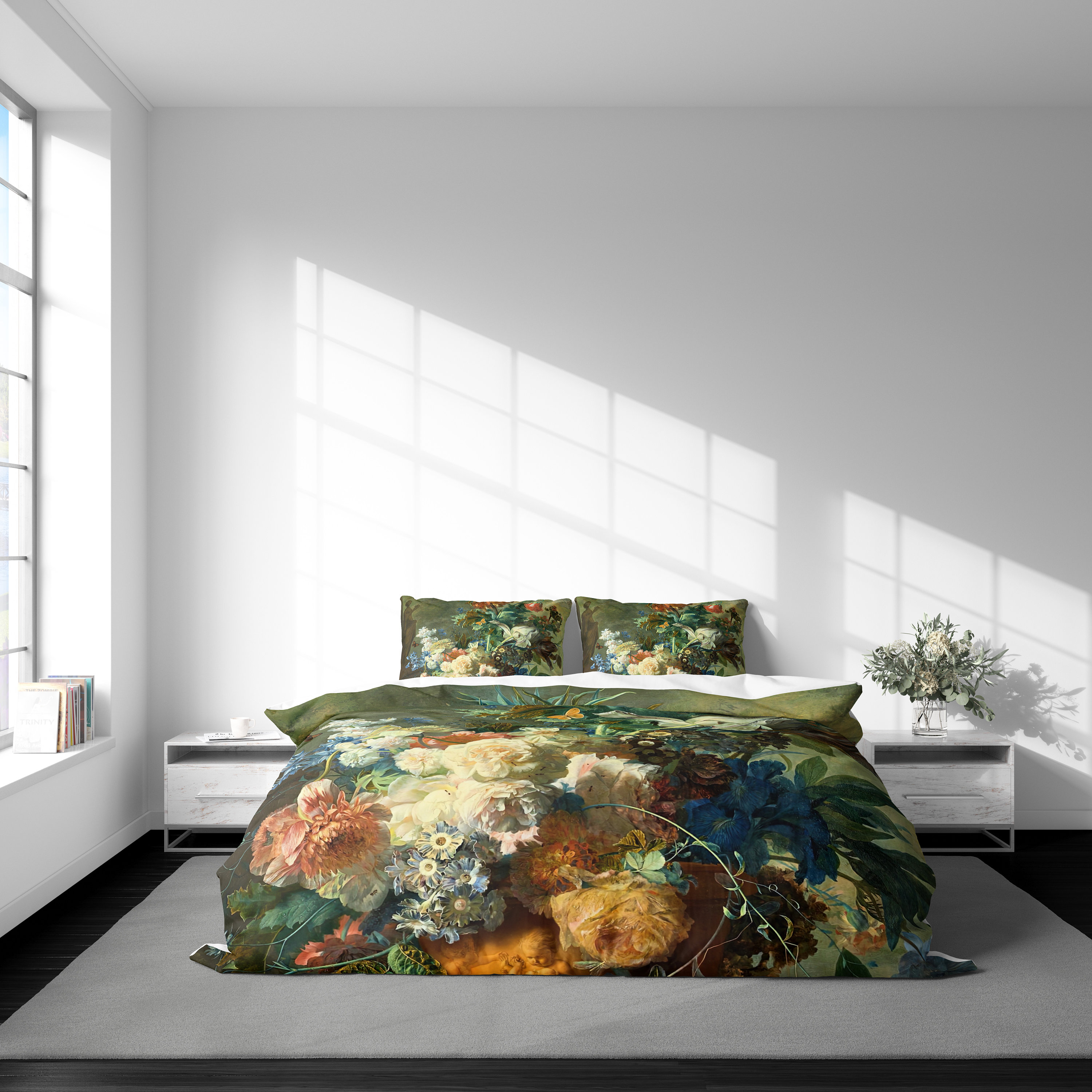 Painterly Dark Flower Duvet Cover Cottagecore Farmhouse Luxury Bedding ...