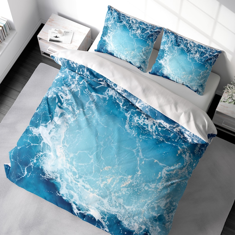 Nautical Duvet Cover Water Texture Aqua Ocean Bedding Set, Beach House ...