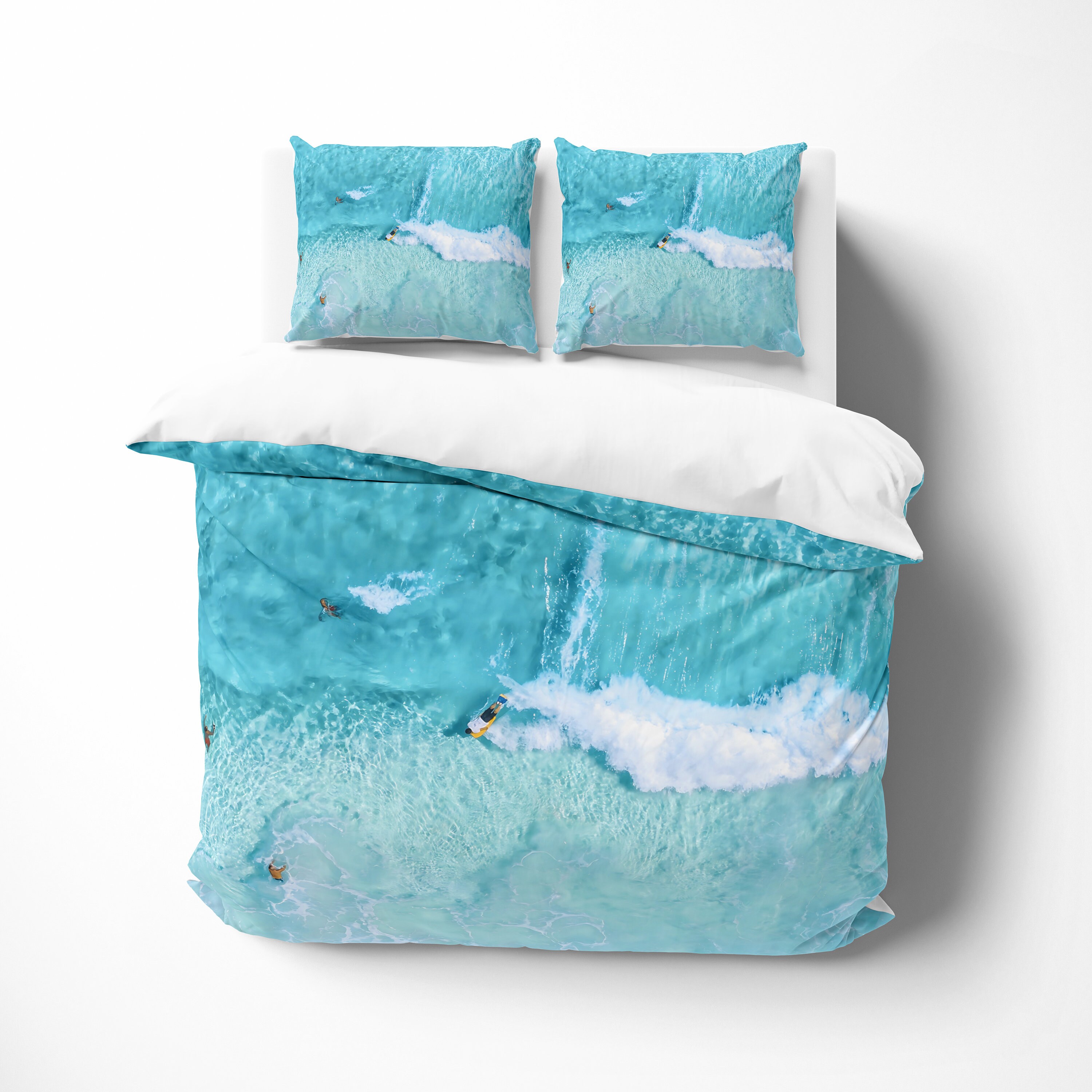 Surf Beach Duvet Cover Hawaii Beach Luxury Bedding Set. Aqua Blue ...