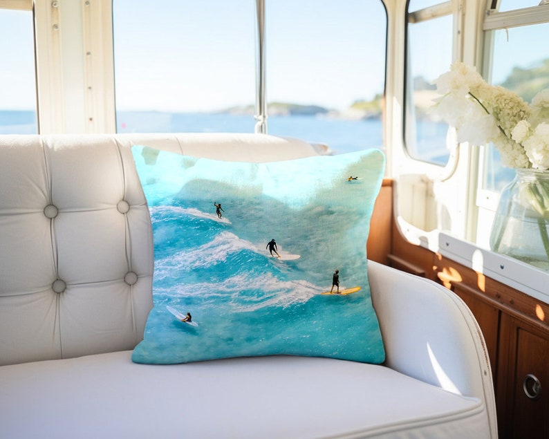 Surfing Hawaii Beach House Throw Pillow Gift for Surfer Aqua Ocean ...