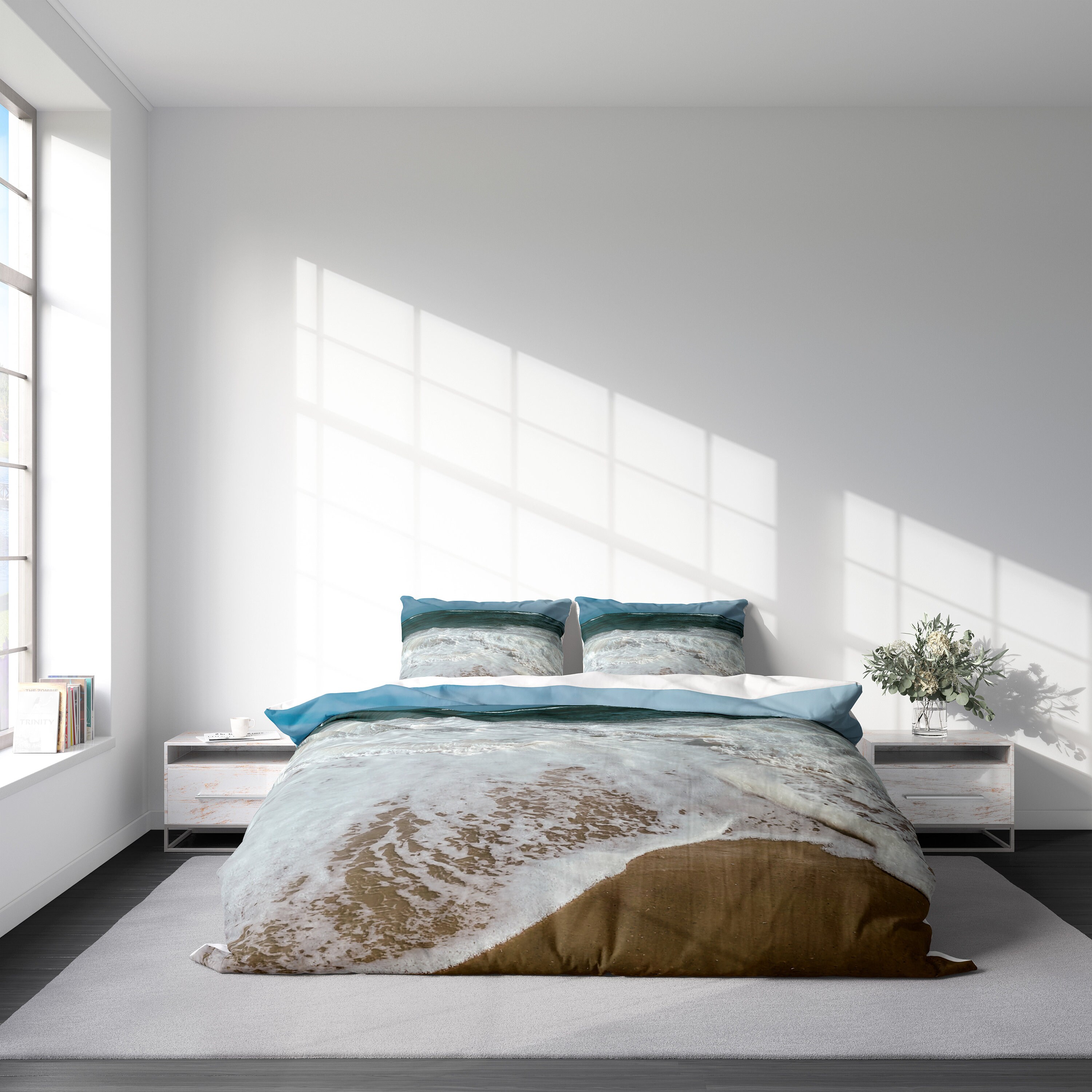 Coastal Beach Duvet Cover Set, Ocean Landscape Seascape Bedding, Ocean ...