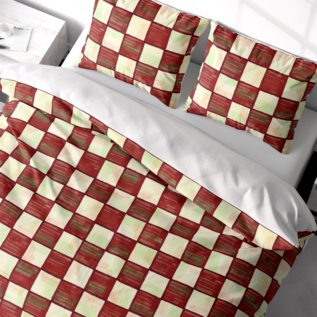 Classic Red Checkered Duvet Cover King Queen Double Twin Retro ...