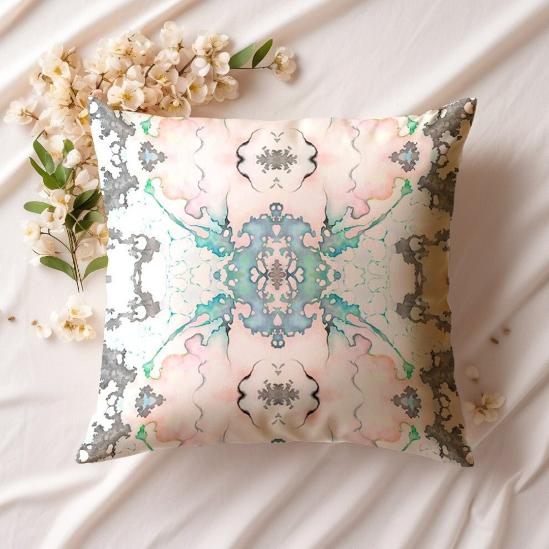 Pastel Accent Pillow Symmetrical Abstract Watercolor Indoor Outdoor ...