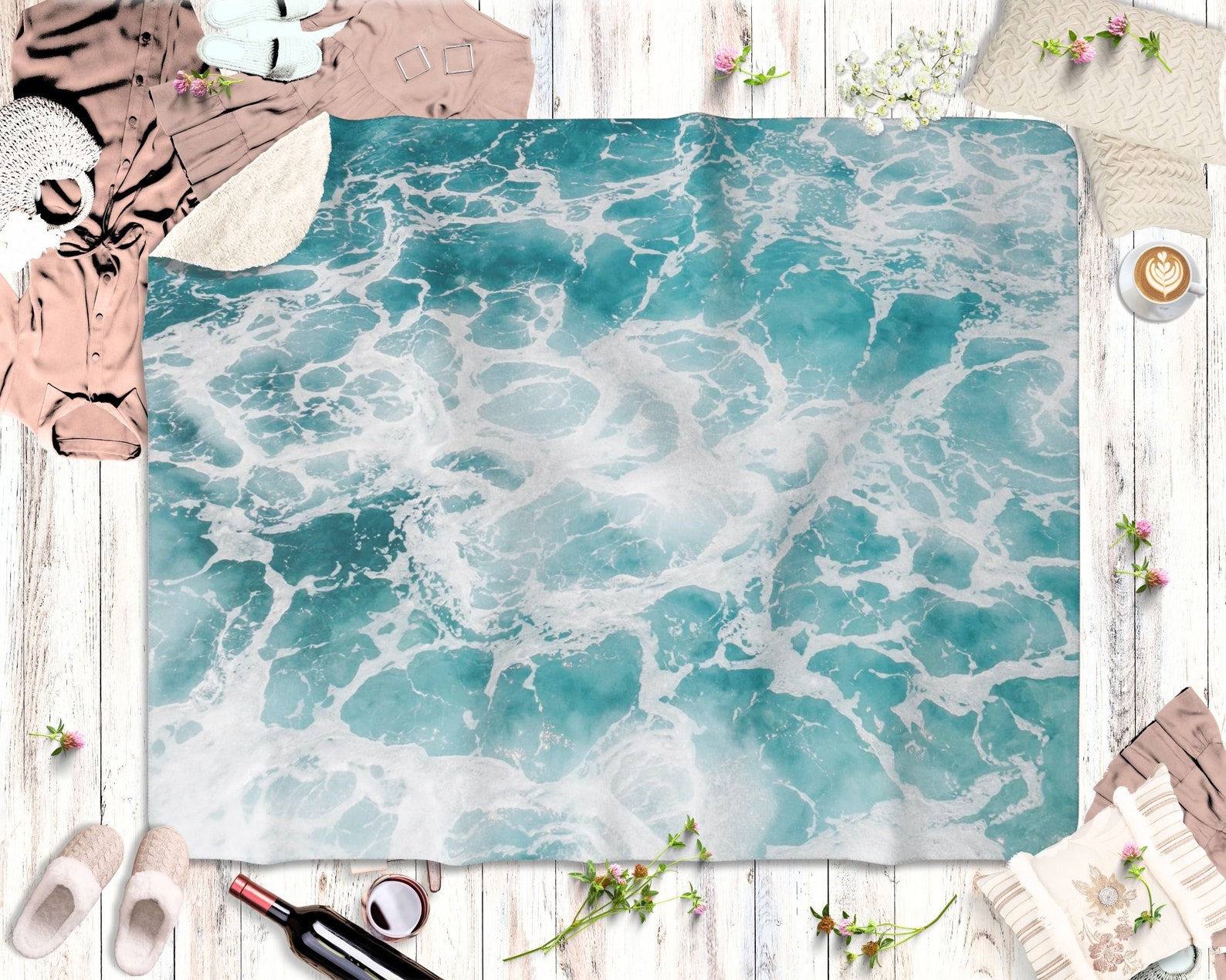 Coastal Blanket Ocean Water Texture Sherpa Fleece Blanket Aqua Beach ...